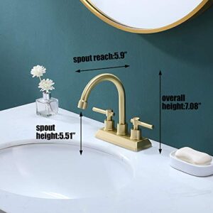 VESLA HOME Modern 2 Handle 4 Inch Centerset Brushed Gold Bathroom Faucet,Lavatory Swivel Spout Bathroom Sink Faucet with Water Supply Lines & Pop-up Drain