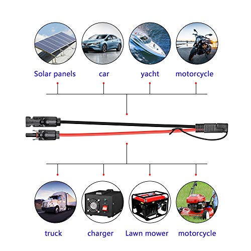 SinLoon Solar to SAE Connectors Adapter, 10AWG Solar Panel Connector Cable, PV Extension Cable Wire with SAE Polarity Reverse Adapter