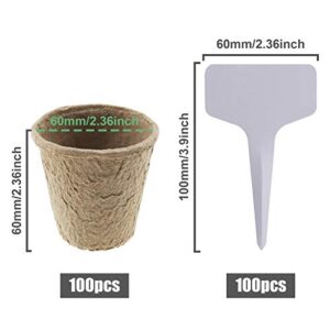 Create idea 100Pcs Fibre Plant Pot and Label Set, Transplant Seedling Pot Organic Biodegradable Eco-Friendly