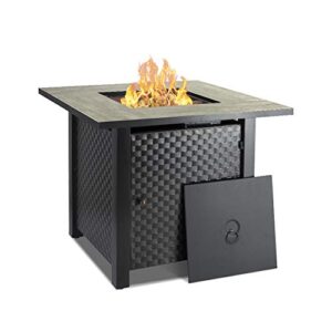 camplux propane fire pit table, 30 inch outdoor gas fire pit with lid, lava rocks, ceramic tabletop, 50,000 btu adjustable flame, auto ignition, square fire table