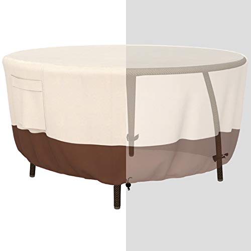 Tuyeho Round Patio Furniture Cover, Durable Oxford Fabric Outdoor Round Table Cover, Waterproof, UV & Rip Resistant Patio Table and Chairs Set Cover, 48"DIA x 26"H Beige & Brown