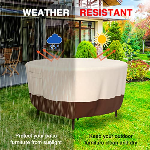 Tuyeho Round Patio Furniture Cover, Durable Oxford Fabric Outdoor Round Table Cover, Waterproof, UV & Rip Resistant Patio Table and Chairs Set Cover, 48"DIA x 26"H Beige & Brown