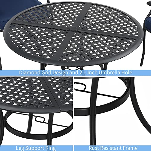 PatioFestival 42. 1" x 42. 1" x28. 3" Round Outdoor Dining Table Space Saving Patio Bistro Table with Umbrella Hole All Weather Steel Frame Metal in Black