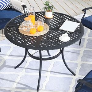 PatioFestival 42. 1" x 42. 1" x28. 3" Round Outdoor Dining Table Space Saving Patio Bistro Table with Umbrella Hole All Weather Steel Frame Metal in Black