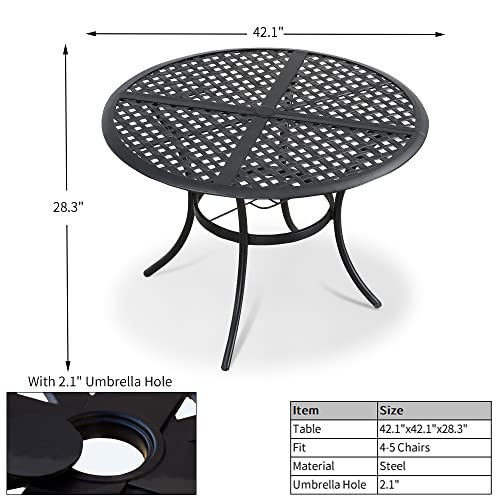 PatioFestival 42. 1" x 42. 1" x28. 3" Round Outdoor Dining Table Space Saving Patio Bistro Table with Umbrella Hole All Weather Steel Frame Metal in Black