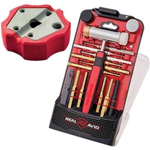 real avid brass punch set & hammer + non-slip magnetic bench block | 7 premium brass pin punches & 3 steel punches, 4 interchangeable hammer heads - brass steel rubber & nylon + universal bench block