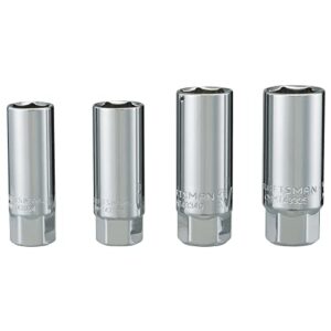 craftsman 3/8 in. drive metric and sae 6 point standard spark plug socket set, 4 piece set (cmmt34504)