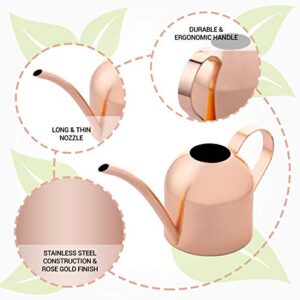 MOnu Small Metal Watering Can - Cute Mini Indoor Decorative Watering Pot for Desk Office House Plants Orchids Herbs Bonsai Succulents - Gardening Tool Sprinkler with Long Spout - 15oz/500ml Rose Gold