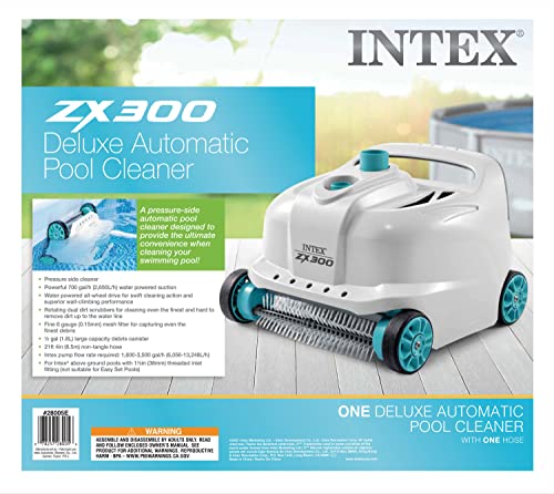 INTEX 28005E ZX300 Deluxe Pressure-Side Above Ground Automatic Pool Cleaner: For Bigger Pools – Cleans Pool Floors and Walls – Removes Debris – Removable Filter Tray – 21ft Tangle Free Hose