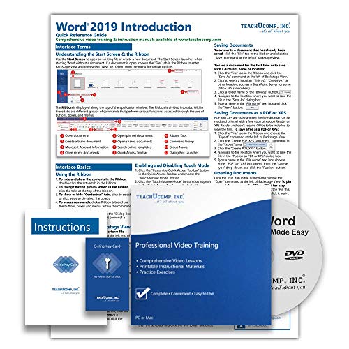 TEACHUCOMP DELUXE Video Training Tutorial Course for Microsoft Word 2019 and 365- Video Lessons, PDF Instruction Manual, Quick Reference Guide, Testing, Certificate of Completion