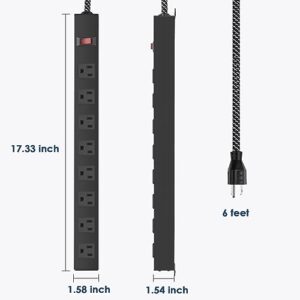 Metal 8 Outlet Mountable Power Strip with Switch,Wide Spaced Heavy Duty Wall Mount Power Strip Surge Protector 1200J,6FT 14AWG Braided Cord 15A 125V 1875W for Home Office Industrial Garage Commercial