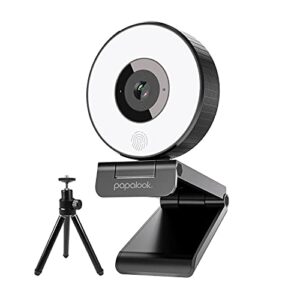 papalook 1080p webcam with ring light and tripod, pa552 full hd streaming web camera with dual microphones, plug and play usb webcam for pc mac laptop desktop, zoom skype facetime video conference