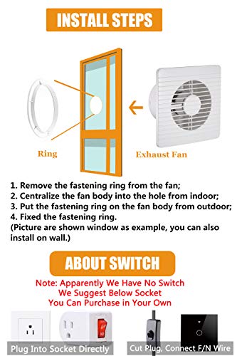 FanGoFast 4 Inch Exhaust Fan Ventilation Extractor with Anti-backflow Ventilation Fan,12W Powerful Kitchen Extractor Fan,Window and Wall Mount Vent Fans, For Kitchen Bathroom Greenhouse Garage