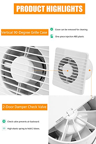 FanGoFast 4 Inch Exhaust Fan Ventilation Extractor with Anti-backflow Ventilation Fan,12W Powerful Kitchen Extractor Fan,Window and Wall Mount Vent Fans, For Kitchen Bathroom Greenhouse Garage