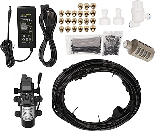 Misting Cooling System 12V Outdoor Water Pump Electric 20 Feet 6 Meter Mist Nozzles Spray Fan Mist System for Patio Water Spray Garden Greenhouse Mist Plants Roofline (15meter (50feet) + pump)