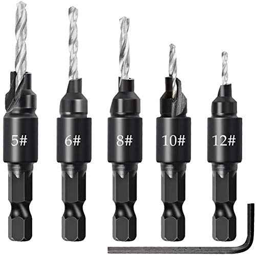 Y-imoi Drill Bit Set 5 Pieces Countersink Drill Bit Set Adjustable Countersink Bit Professional Drill Bits for Metal, Woodworking, Aluminum, Plastic Premium High Speed Steel Bit for Power Tools