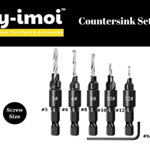 Y-imoi Drill Bit Set 5 Pieces Countersink Drill Bit Set Adjustable Countersink Bit Professional Drill Bits for Metal, Woodworking, Aluminum, Plastic Premium High Speed Steel Bit for Power Tools