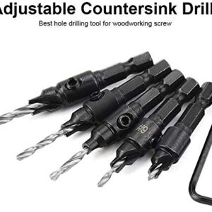 Y-imoi Drill Bit Set 5 Pieces Countersink Drill Bit Set Adjustable Countersink Bit Professional Drill Bits for Metal, Woodworking, Aluminum, Plastic Premium High Speed Steel Bit for Power Tools