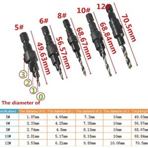 Y-imoi Drill Bit Set 5 Pieces Countersink Drill Bit Set Adjustable Countersink Bit Professional Drill Bits for Metal, Woodworking, Aluminum, Plastic Premium High Speed Steel Bit for Power Tools