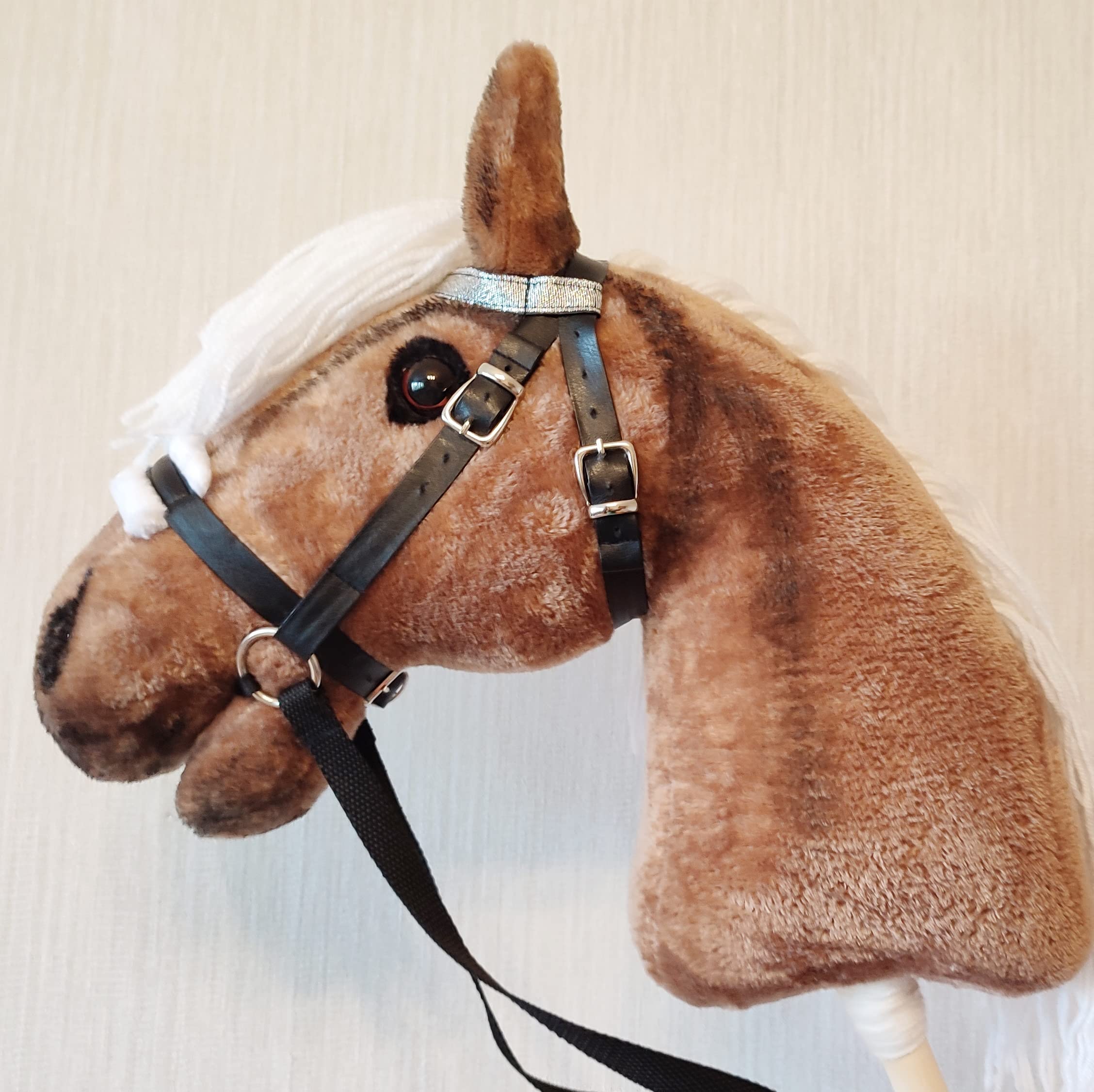 Brown Hobby horse on a stick with bridle Handmade stick horse for children