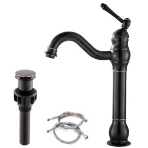 solepearl vessel sink faucet oil rubbed bronze, 360° swivel bathroom sink faucet with pop up drain, countertop 7.87" tall spout single handle lavatory vanity mixer tap, single hole deck mount