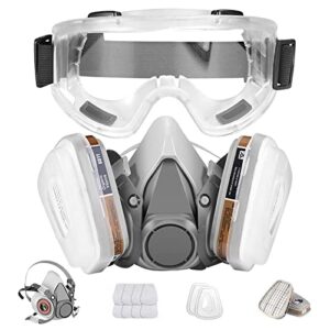 respirator mask,half facepiece gas mask with safety glasses reusable professional breathing protection against dust,chemicals,pesticide and organic vapors, perfect for painters and diy project