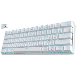 rk royal kludge rk61 wireless 60% triple mode bt5.0/2.4g/usb-c mechanical keyboard, 61 keys wireless mechanical keyboard, compact gaming keyboard with software (hot swappable red switch, white)