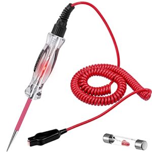 premium led bulb automotive circuit tester, 6-24v test light with 135 inch pu extended spring wire, sharp hard steel probe vehicle circuits low dc voltage light tester