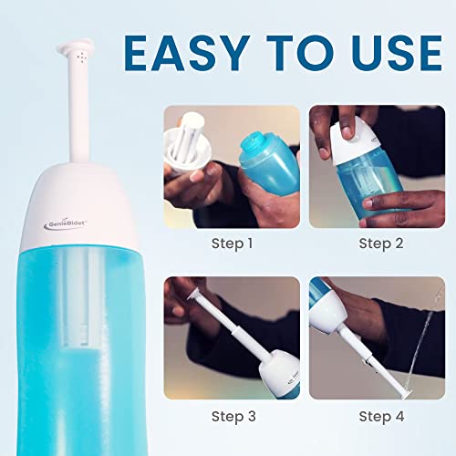 GenieBidet On The Go Portable Bidet, Travel Bidet with Telescoping Nozzle Spray, Handheld Bidet, Leak & Mess Free Butt Shower, Replaces Wet Wipes, Discreet Pull-String Pouch