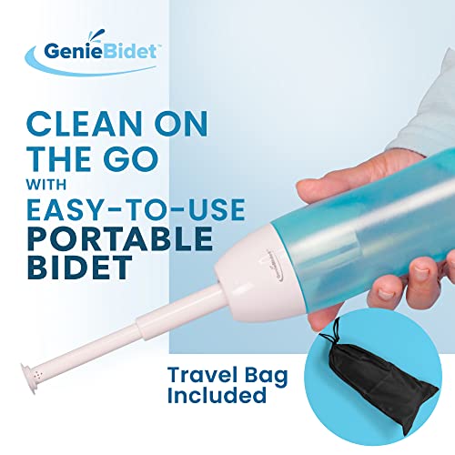 GenieBidet On The Go Portable Bidet, Travel Bidet with Telescoping Nozzle Spray, Handheld Bidet, Leak & Mess Free Butt Shower, Replaces Wet Wipes, Discreet Pull-String Pouch