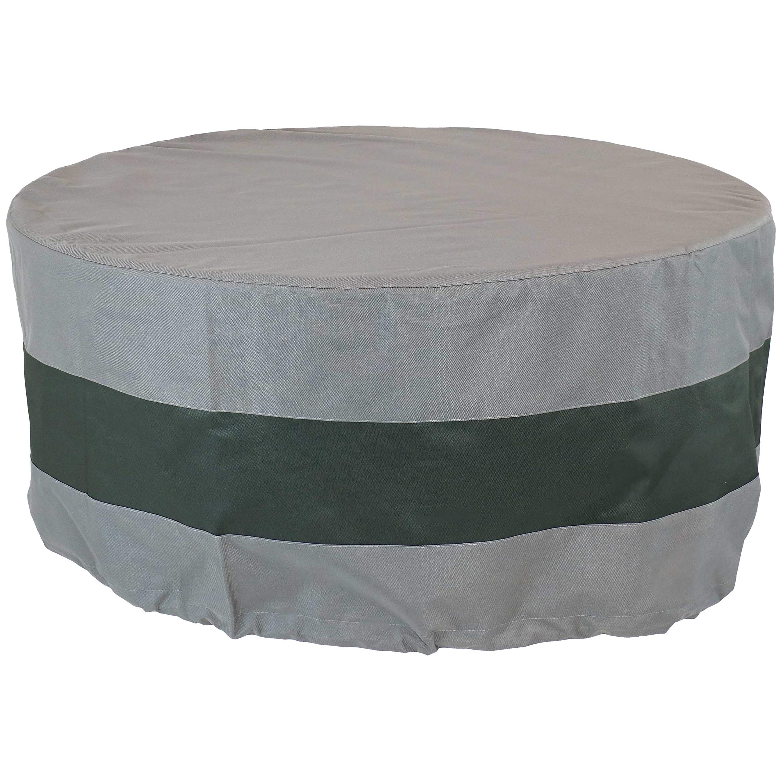 Sunnydaze 2-Tone Round Outdoor Fire Pit Cover - Heavy-Duty 300D Polyester with Drawstring - Gray/Green - 48-Inch x 18-Inch