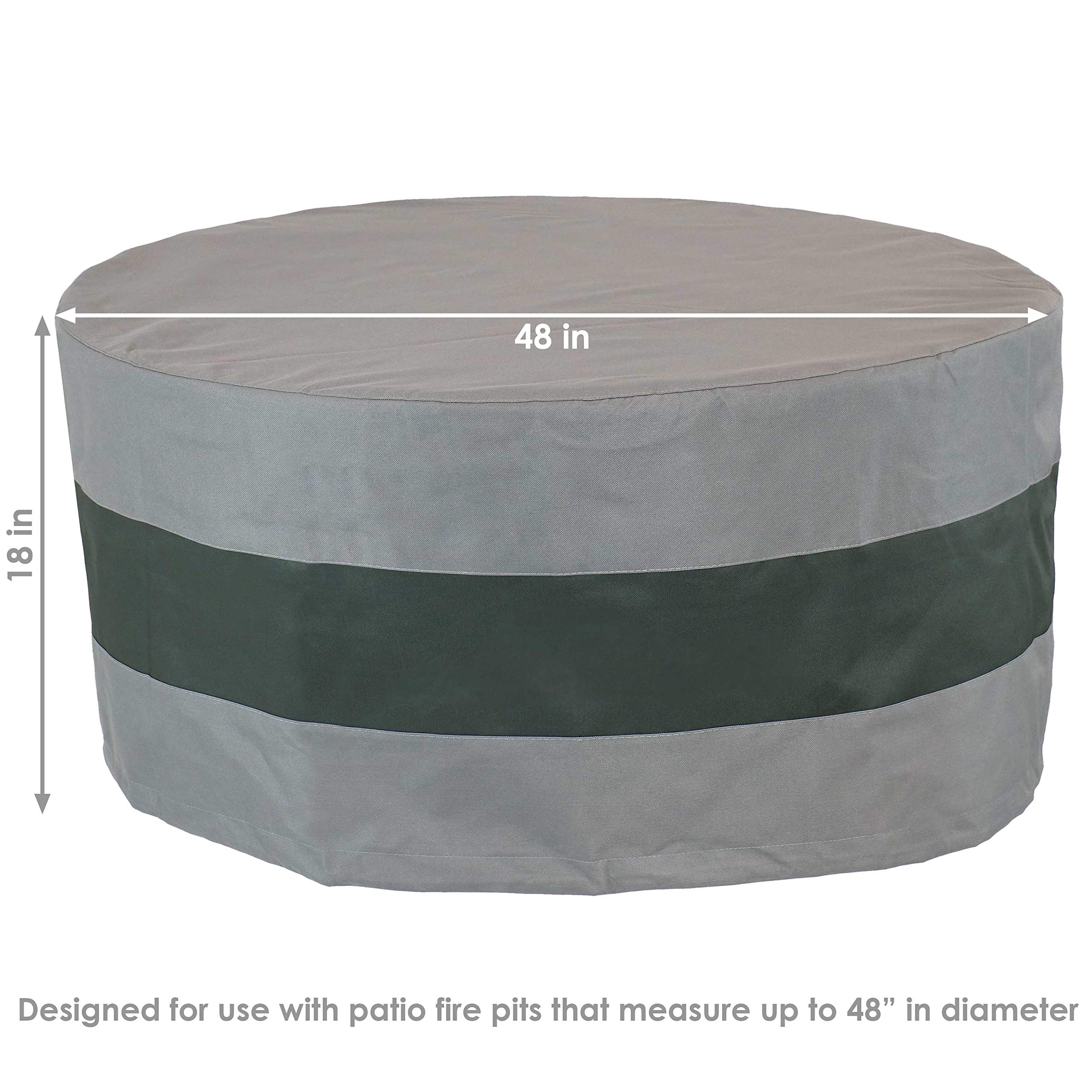 Sunnydaze 2-Tone Round Outdoor Fire Pit Cover - Heavy-Duty 300D Polyester with Drawstring - Gray/Green - 48-Inch x 18-Inch