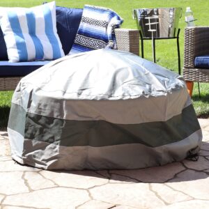 Sunnydaze 2-Tone Round Outdoor Fire Pit Cover - Heavy-Duty 300D Polyester with Drawstring - Gray/Green - 48-Inch x 18-Inch