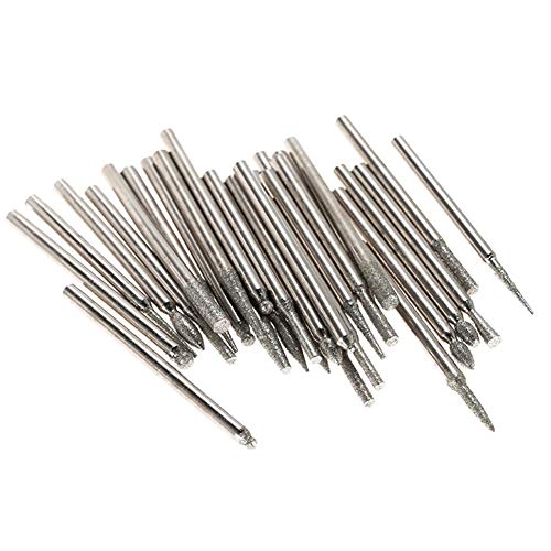 Yakamoz 30Pcs 2.35mm Shank Titanium-Coated Diamond Burrs Set Rotary File Burs Accessories Kit for Rotary Grinder Tools Grinding Polishing Carving Stone Jewelry Glass Ceramics