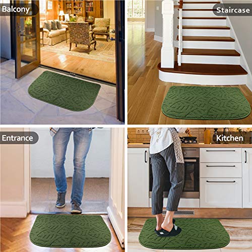 TOONOW Indoor Doormat Front Door Mat,30"x18", Low-Profile Machine Washable Kitchen Rug, Absorbent Mud Half Round Entrance Mat for Outdoors, Entryway, Patio, Bedroom, Olive Green