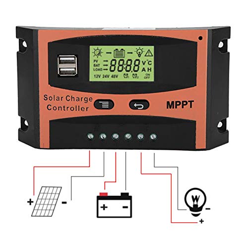 Solar Charge Controller, 12V/24V MPPT Solar Panel Battery Regulator with LCD Display, Overload Protection for Home, Industry, Commercial, 60A(60A)