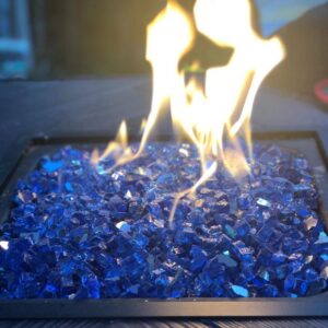 GASPRO 30-Pound Fire Glass – 1/2 Inch Reflective Tempered Fireglass with Fireplace Glass and Fire Pit Glass, Cobalt Blue Reflective