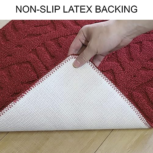 TOONOW Indoor Doormat Front Door Mat,30"x18", Low-Profile Machine Washable Kitchen Rug, Absorbent Mud Half Round Entrance Mat for Outdoors, Entryway, Patio, Bedroom, Red