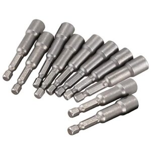 Yakamoz 10Pcs Magnetic Nut Setter Driver Drill Bit Set 1/4" Hex Shank to 1/4" Hex Socket Power Nut Driver Bits, 2-Inch Length