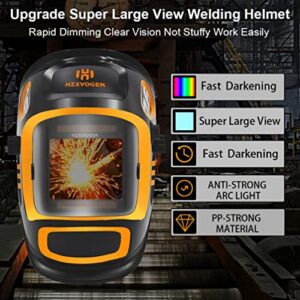 HZXVOGEN 3.94"X3.66" Large Viewing Screen True Color Solar Powered Auto Darkening welding Helmet 4 Arc Sensor Wide Shade 4~5/9-9/13 for TIG MIG Arc Weld Grinding Welder Mask (Model:LY800F)