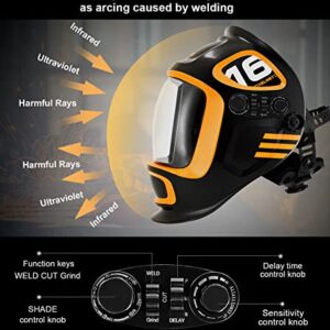 HZXVOGEN 3.94"X3.66" Large Viewing Screen True Color Solar Powered Auto Darkening welding Helmet 4 Arc Sensor Wide Shade 4~5/9-9/13 for TIG MIG Arc Weld Grinding Welder Mask (Model:LY800F)