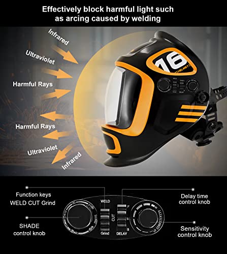 HZXVOGEN 3.94"X3.66" Large Viewing Screen True Color Solar Powered Auto Darkening welding Helmet 4 Arc Sensor Wide Shade 4~5/9-9/13 for TIG MIG Arc Weld Grinding Welder Mask (Model:LY800F)