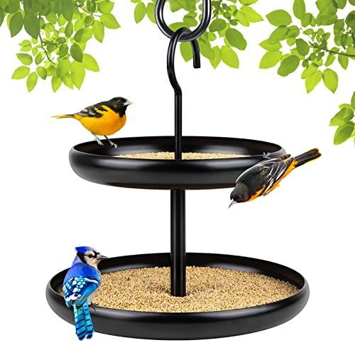 BOLITE Bird Feeder for Outdoors Hanging, Wild Bird Feeders for Outside, 18039 Two-Tier Tray Bird Feeder, Black