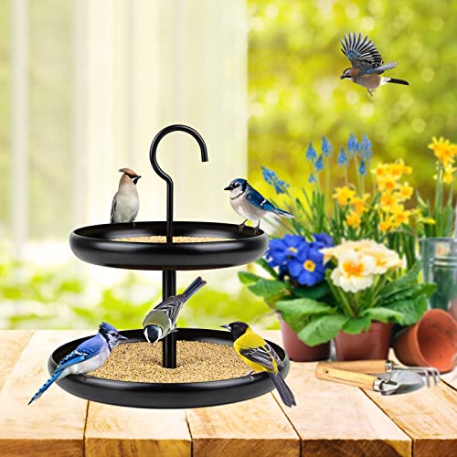 BOLITE Bird Feeder for Outdoors Hanging, Wild Bird Feeders for Outside, 18039 Two-Tier Tray Bird Feeder, Black