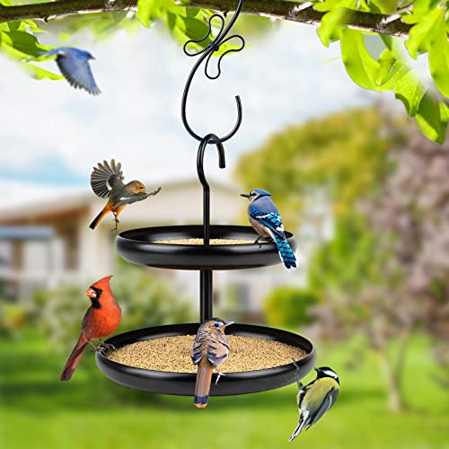 BOLITE Bird Feeder for Outdoors Hanging, Wild Bird Feeders for Outside, 18039 Two-Tier Tray Bird Feeder, Black