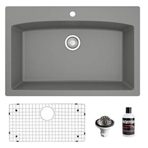 karran qt-712 drop-in quartz composite 33 in. 1-hole single bowl kitchen sink kit in grey