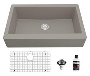 karran qar-740 retrofit farmhouse/apron-front quartz composite 34 in. single bowl kitchen sink kit in concrete