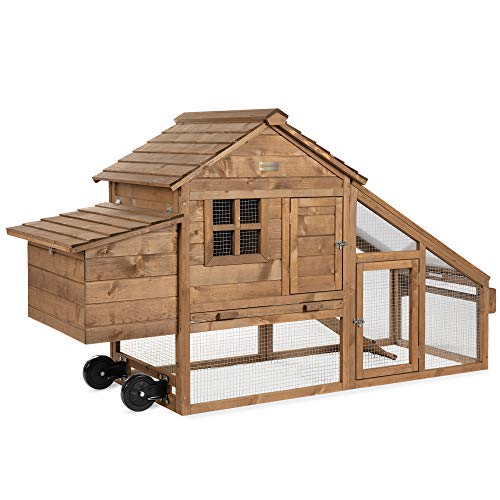 Best Choice Products 71in Mobile Fir Wood Chicken Coop Hen House Poultry Cage for 3-5 Hens, Outdoor, Animal Care w/Wheels, 2 Doors, Nest Box, Removable Tray, UV Panel