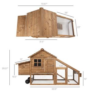 Best Choice Products 71in Mobile Fir Wood Chicken Coop Hen House Poultry Cage for 3-5 Hens, Outdoor, Animal Care w/Wheels, 2 Doors, Nest Box, Removable Tray, UV Panel