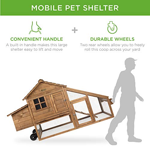 Best Choice Products 71in Mobile Fir Wood Chicken Coop Hen House Poultry Cage for 3-5 Hens, Outdoor, Animal Care w/Wheels, 2 Doors, Nest Box, Removable Tray, UV Panel